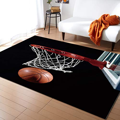 Contemporary Indoor Area Rugs, Cool 3D Basketball with Hoop Modern Home Decor Rug Durable Hardwood Floor Mat Carpet for Living Room/Bedroom, 2' x 3'