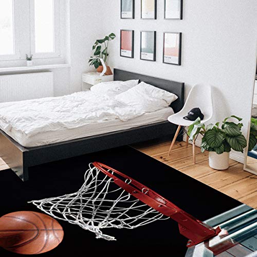 Contemporary Indoor Area Rugs, Cool 3D Basketball with Hoop Modern Home Decor Rug Durable Hardwood Floor Mat Carpet for Living Room/Bedroom, 2' x 3'