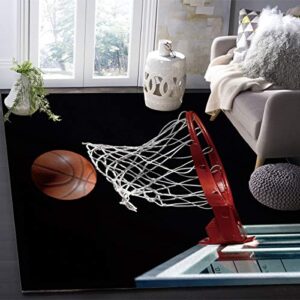 Contemporary Indoor Area Rugs, Cool 3D Basketball with Hoop Modern Home Decor Rug Durable Hardwood Floor Mat Carpet for Living Room/Bedroom, 2' x 3'