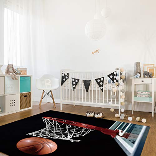 Contemporary Indoor Area Rugs, Cool 3D Basketball with Hoop Modern Home Decor Rug Durable Hardwood Floor Mat Carpet for Living Room/Bedroom, 2' x 3'