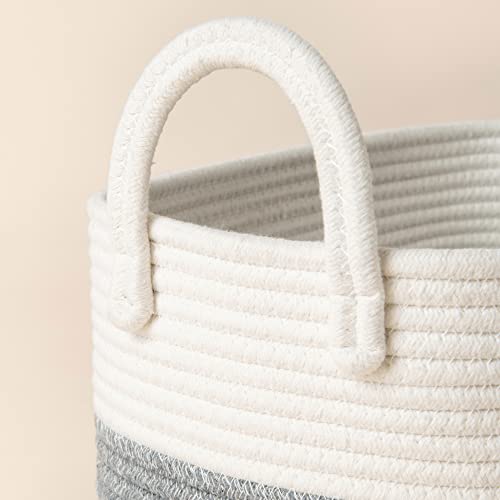 LA JOLIE MUSE 15 Inch Cotton Rope Woven Storage Basket Set of 4, Stackable Multipurpose Organizer Bins with Handles, White & Gray