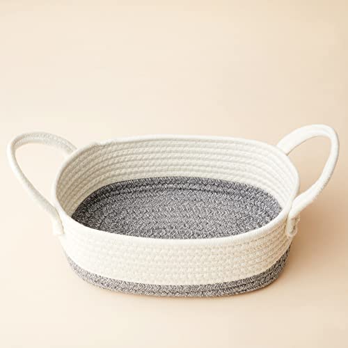 LA JOLIE MUSE 15 Inch Cotton Rope Woven Storage Basket Set of 4, Stackable Multipurpose Organizer Bins with Handles, White & Gray