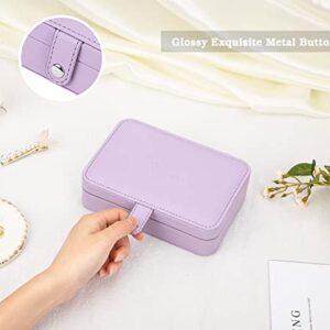 Voova Small Jewelry Organizer Box, Travel Jewelry Case for Women Teen Girls, Mini PU Leather Portable Jewellery Storage Boxes Holder with Smart Earrings Plate for Necklaces Rings Bracelets, Lavender