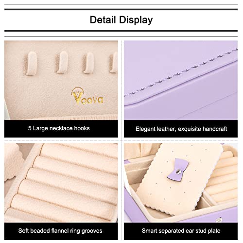 Voova Small Jewelry Organizer Box, Travel Jewelry Case for Women Teen Girls, Mini PU Leather Portable Jewellery Storage Boxes Holder with Smart Earrings Plate for Necklaces Rings Bracelets, Lavender