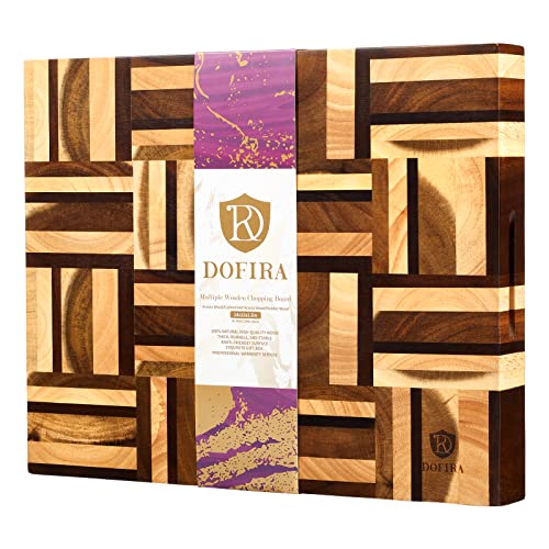 Dofira Butcher Block Cutting Board, 1.5" Thick Wood Cutting Board for Kitchen with Handles, Heavy-Duty Chopping Block, Reversible Wooden Serving Board for Meat, Cheese, Vegetables, 14x11in [Gift Box]