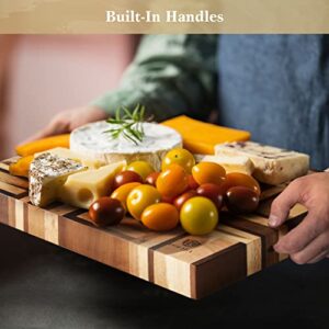 Dofira Butcher Block Cutting Board, 1.5" Thick Wood Cutting Board for Kitchen with Handles, Heavy-Duty Chopping Block, Reversible Wooden Serving Board for Meat, Cheese, Vegetables, 14x11in [Gift Box]