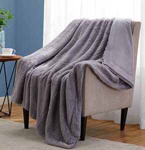 monbix faux fur throw blankets soft fuzzy warm, fluffy throw blankets couch fleece, throw blankets bed cozy machine washable plush thick comfy grey plaid grid furry sofa textured 380gsm 180gsm 50×60