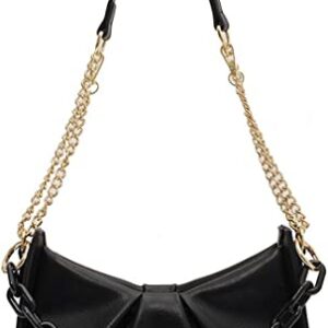 QZUnique Shoulder Bag Vegan Leather Ruched Purse for Women Trendy Handbag Retro Chain Clutch Hobo Tote Bag