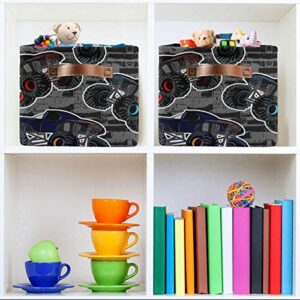 susiyo Large Foldable Storage Bin Monster Truck Car Fabric Storage Baskets Collapsible Decorative Baskets Organizing Basket Bin with PU Handles for Shelves Home Closet Bedroom Living Room-1Pack