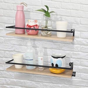 Weien Wood Floating Wall Shelves with Metal Frame, Wall Mounted Storage Shelves for Kitchen, Bathroom,Modern Hanging Shelf Set of 2