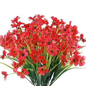 jemong 12 bundles artificial flowers outdoor uv resistant fake flowers no fade faux plants garden porch window box decorating (deep red)