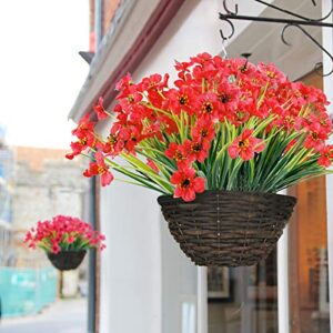 JEMONG 12 Bundles Artificial Flowers Outdoor UV Resistant Fake Flowers No Fade Faux Plants Garden Porch Window Box Decorating (Deep Red)