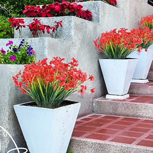 JEMONG 12 Bundles Artificial Flowers Outdoor UV Resistant Fake Flowers No Fade Faux Plants Garden Porch Window Box Decorating (Deep Red)