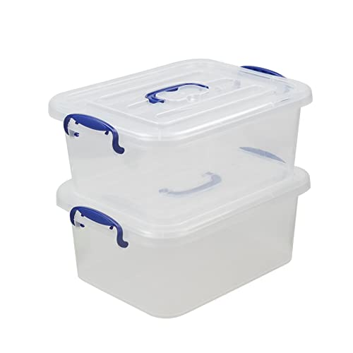 Vcansay 8 L Clear Plastic Storage Box with Handles, 2 Packs