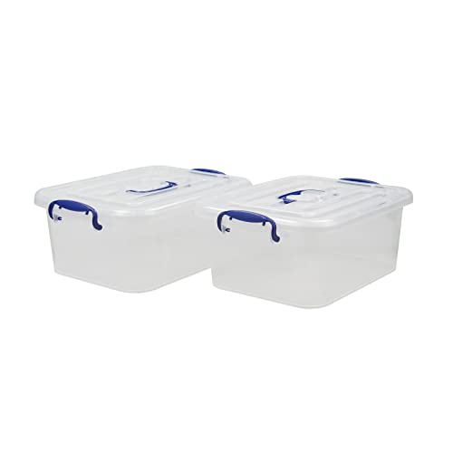 Vcansay 8 L Clear Plastic Storage Box with Handles, 2 Packs