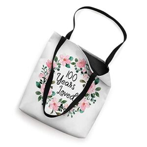 100 Years Loved Men Women 100 Years Old Cool 100th Birthday Tote Bag