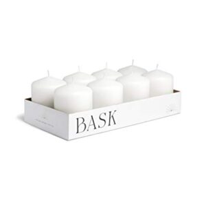 Cone Top Pillar Candles by Bask - Set of 8 - 3" x 4" Dripless Unscented Candles in White for Home Decor, Relaxation & All Occasions