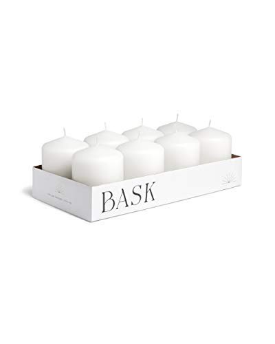 Cone Top Pillar Candles by Bask - Set of 8 - 3" x 4" Dripless Unscented Candles in White for Home Decor, Relaxation & All Occasions