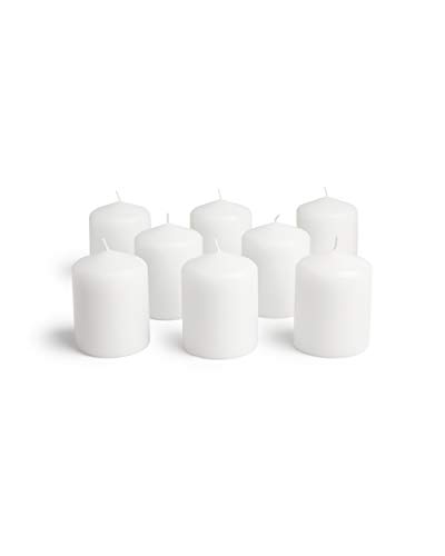 Cone Top Pillar Candles by Bask - Set of 8 - 3" x 4" Dripless Unscented Candles in White for Home Decor, Relaxation & All Occasions