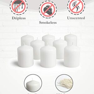 Cone Top Pillar Candles by Bask - Set of 8 - 3" x 4" Dripless Unscented Candles in White for Home Decor, Relaxation & All Occasions