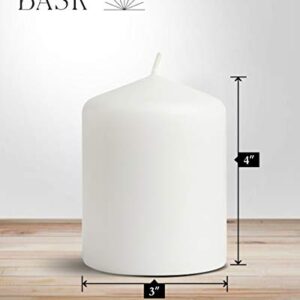 Cone Top Pillar Candles by Bask - Set of 8 - 3" x 4" Dripless Unscented Candles in White for Home Decor, Relaxation & All Occasions