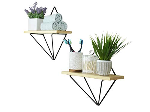 Essential Home Design Floating Geometric Shelves Set of 2, Hanging Floating Display for Bathroom, Nursery, Bedroom, Office, Living Room