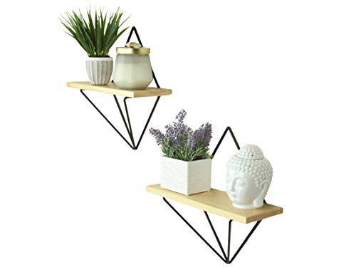 Essential Home Design Floating Geometric Shelves Set of 2, Hanging Floating Display for Bathroom, Nursery, Bedroom, Office, Living Room