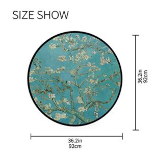 Round Area Rug 3 Ft, Van Gogh Branches of Almond Tree in Blossom Non-Slip Rugs for Bedroom Living Room Home Decor 36"