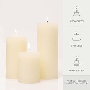 BASK Mottled Pillar Candles - Unscented Ivory Pillar Candles Set of 3 - Dripless Large Candles Pillar - Smokeless Ivory Pillar Candles for All Occasions