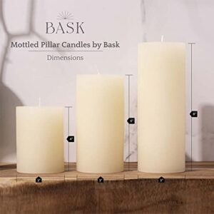 BASK Mottled Pillar Candles - Unscented Ivory Pillar Candles Set of 3 - Dripless Large Candles Pillar - Smokeless Ivory Pillar Candles for All Occasions