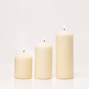 Cone Top Pillar Candles by Bask - Set of 3-3" x 4", 6", and 8" Dripless Unscented Candles in Ivory for Home Decor, Relaxation & All Occasions