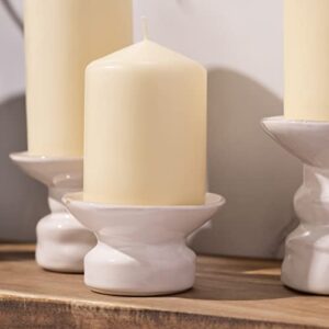 Cone Top Pillar Candles by Bask - Set of 3-3" x 4", 6", and 8" Dripless Unscented Candles in Ivory for Home Decor, Relaxation & All Occasions