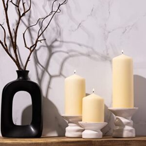 Cone Top Pillar Candles by Bask - Set of 3-3" x 4", 6", and 8" Dripless Unscented Candles in Ivory for Home Decor, Relaxation & All Occasions