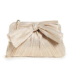 Loeffler Randall Women's Rayne Pleated Frame Clutch with Bow, Platinum, Metallic, Gold, One Size