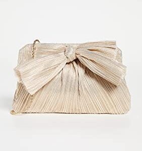 Loeffler Randall Women's Rayne Pleated Frame Clutch with Bow, Platinum, Metallic, Gold, One Size