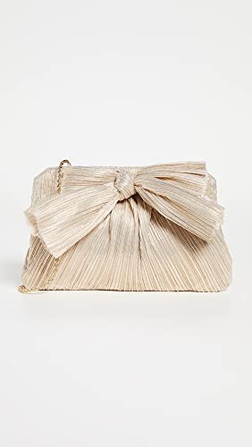 Loeffler Randall Women's Rayne Pleated Frame Clutch with Bow, Platinum, Metallic, Gold, One Size