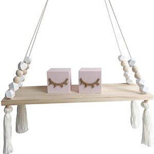 leaqu nordic shelf wall hanging board rope hanging floating shelves wooden floating shelves storage with tassel beads wall hanging shelves storage for home white