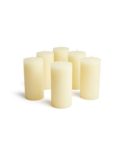 Mottled Pillar Candles by Bask - Set of 6-3" x 6" Dripless Unscented Candles in Ivory for Home Decor, Relaxation & All Occasions