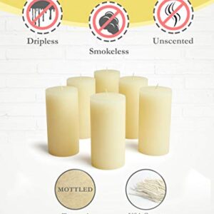 Mottled Pillar Candles by Bask - Set of 6-3" x 6" Dripless Unscented Candles in Ivory for Home Decor, Relaxation & All Occasions