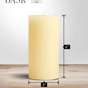 Mottled Pillar Candles by Bask - Set of 6-3" x 6" Dripless Unscented Candles in Ivory for Home Decor, Relaxation & All Occasions