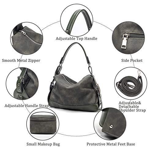 Women Hobo bags for Women Leather Purse Shoulder Handbags Crossbody Bag Grey Green XL