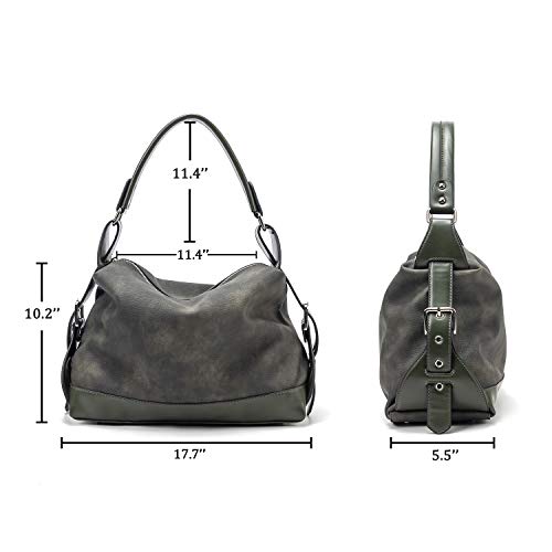 Women Hobo bags for Women Leather Purse Shoulder Handbags Crossbody Bag Grey Green XL