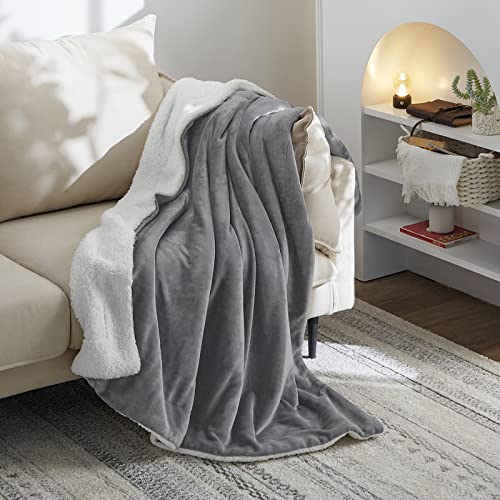 CozyLux Sherpa Fleece Blanket Queen Size Grey 90" x 90" Soft Fuzzy Reversible Throws Full Cozy Warm Thick Plush Blankets Luxury Microfiber Winter Bed Blanket for Camping Couch Sofa Chair, Gray