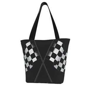 slafd waterproof women canvas shoulder bag, checkered flags race car flag casual handbag shopping bag travel beach tote bag for women ladies