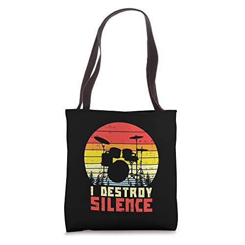 I Destroy Silence Drums Retro Drumming Music Drummer Gift Tote Bag