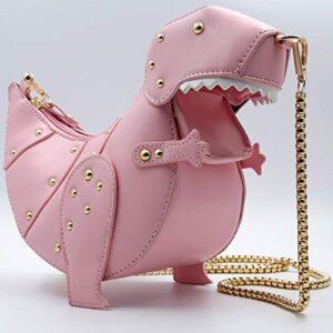 QiMing Dinosaur Shoulder Purses,PU Rivet Tyrannosaurus Rex CrossBody Bag for Girl Women(Pink)