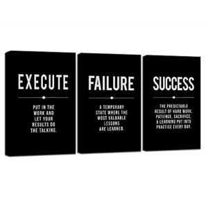 framed canvas wall art success quote, office wall art, black large poster, positive motivational set of 3 prints, execute failure definition, inspirational print (a-3pcs,12x16inchx3pcs)