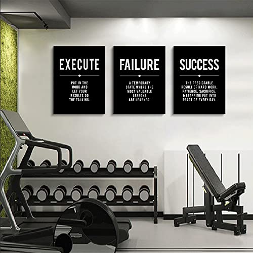 Framed Canvas Wall Art Success Quote, Office Wall Art, Black Large Poster, Positive Motivational Set of 3 Prints, Execute Failure Definition, Inspirational Print (A-3pcs,12x16inchx3pcs)