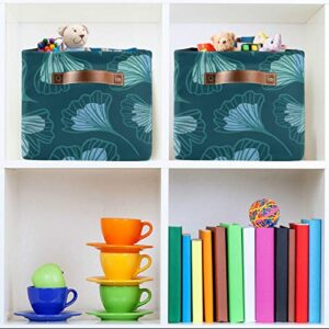 susiyo Large Foldable Storage Bin Leafs Ginkgo Biloba Fabric Storage Baskets Collapsible Decorative Baskets Organizing Basket Bin with PU Handles for Shelves Home Closet Bedroom Living Room-2Pack