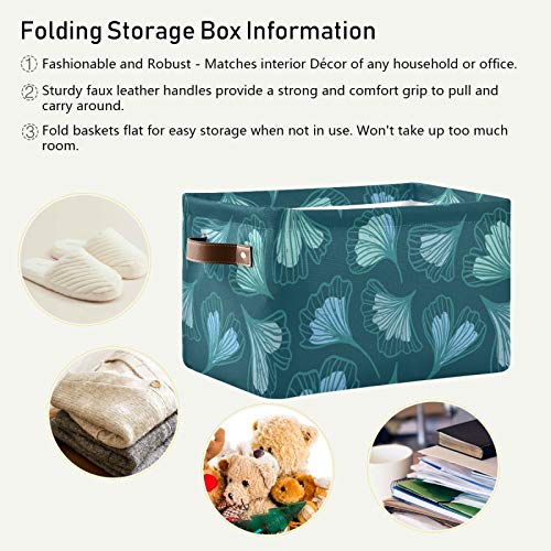 susiyo Large Foldable Storage Bin Leafs Ginkgo Biloba Fabric Storage Baskets Collapsible Decorative Baskets Organizing Basket Bin with PU Handles for Shelves Home Closet Bedroom Living Room-2Pack